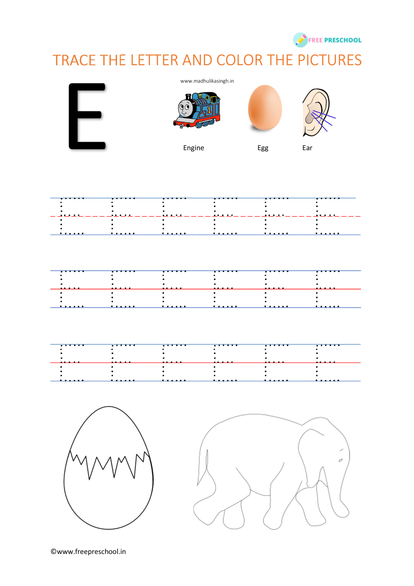 Printable Letter E Tracing Worksheets For Preschool Alphabet Tracing 